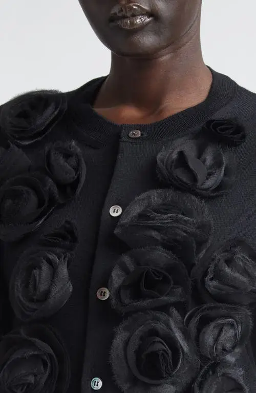 Comme Des Garçons Rosette Appliqué Wool Cardigan - Black