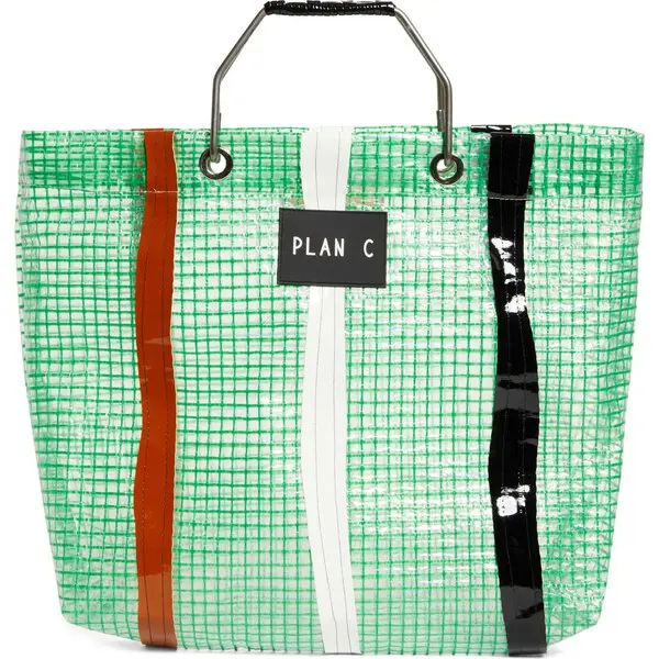 Plan C Gridded Shopper Tote - Green/baked White Black