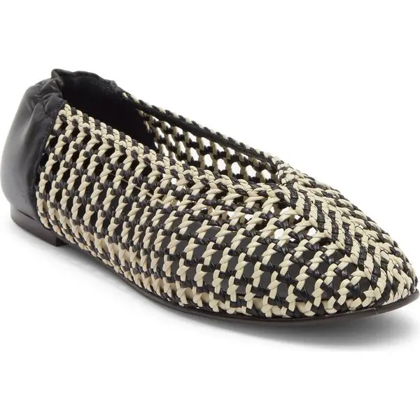 Freda Salvador Woven Leather Ballet Flat - Black Vanilla Woven Calf