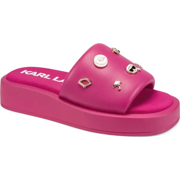 Karl Lagerfeld Paris Opal Macaron Platform Wedge Slide Sandal - Hot Pink