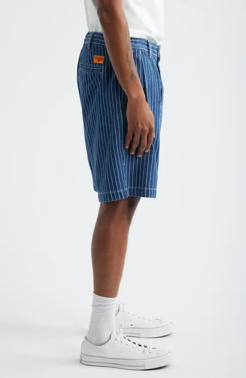 SERVICE WORKS Part Timer Pinstripe Denim Shorts - Indigo