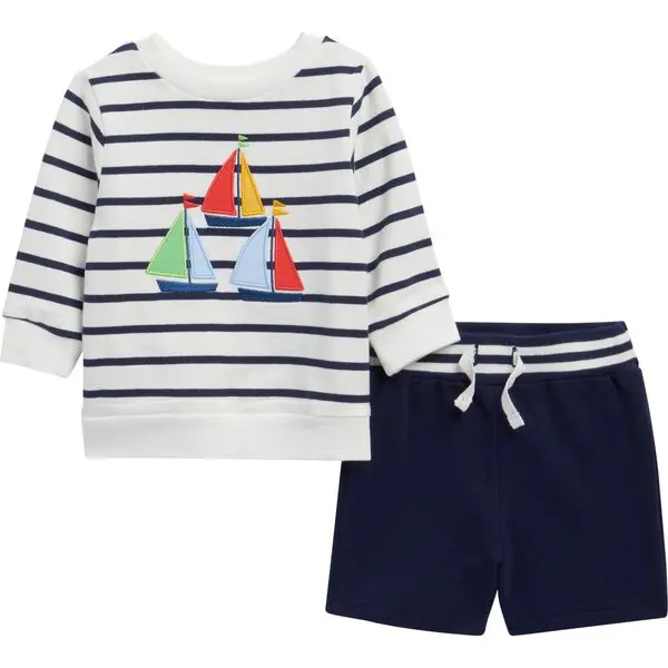 LITTLE ME Nautical Stripe Shirt & Shorts Set - Navy
