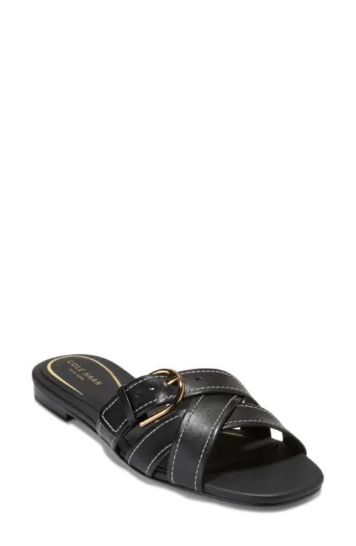 Cole Haan Velma Criss-cross Buckle Slide Sandal - Black Leather