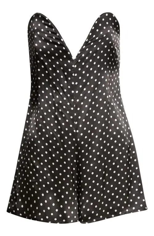 JEAN PAUL GAULTIER Polka Dot Strapless Silk Satin Bustier Romper - Black/white