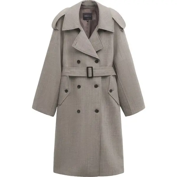 Mango Wool Double-breasted Trench Coat
