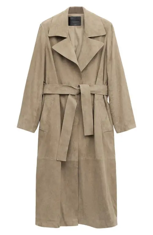 Mango Long Belted Suede Trench Coat