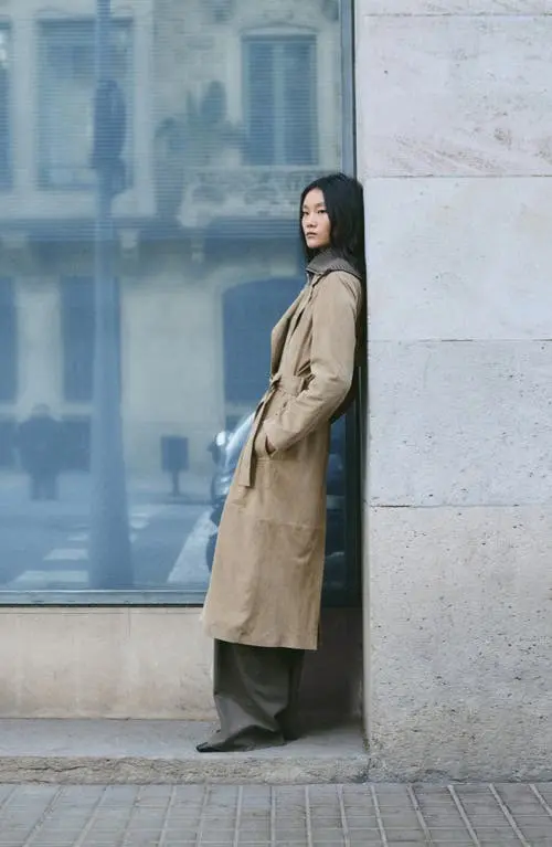 Mango Long Belted Suede Trench Coat