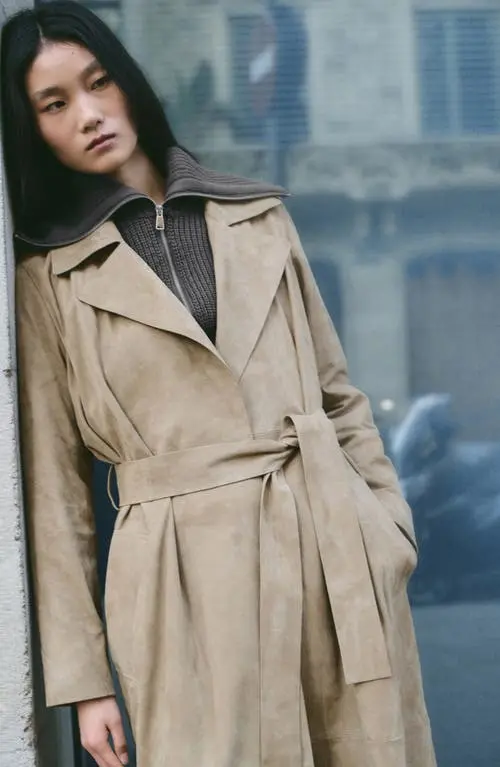 Mango Long Belted Suede Trench Coat