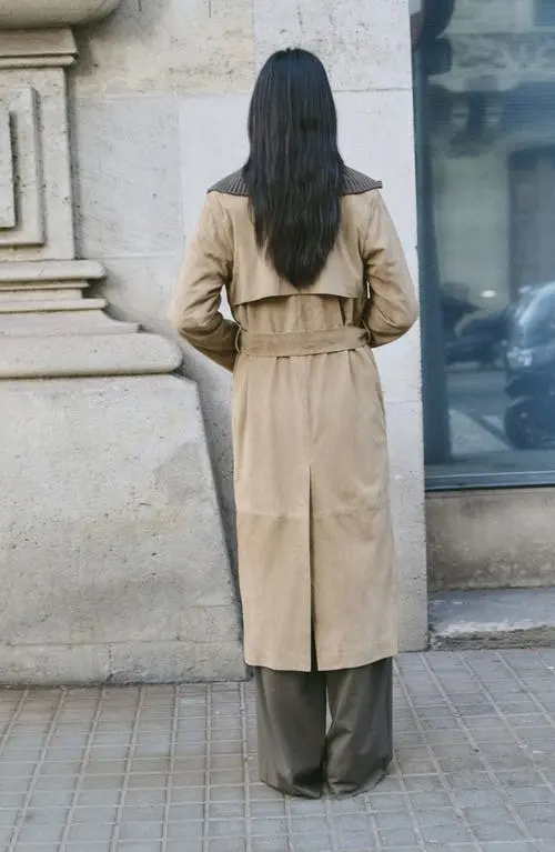 Mango Long Belted Suede Trench Coat