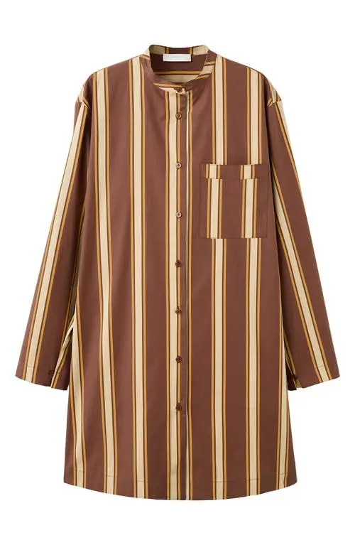 Mango Stripe Long Sleeve Cotton Nightgown - Brown
