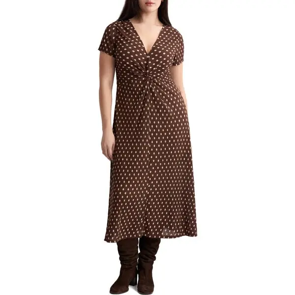 Mango Printed Midi Dress - Brown