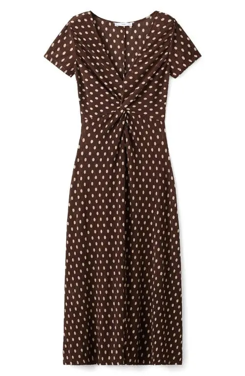 Mango Printed Midi Dress - Brown