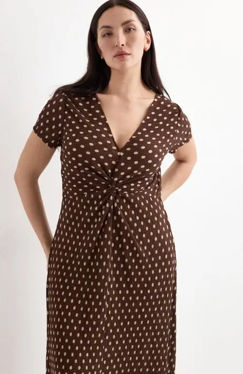 Mango Printed Midi Dress - Brown