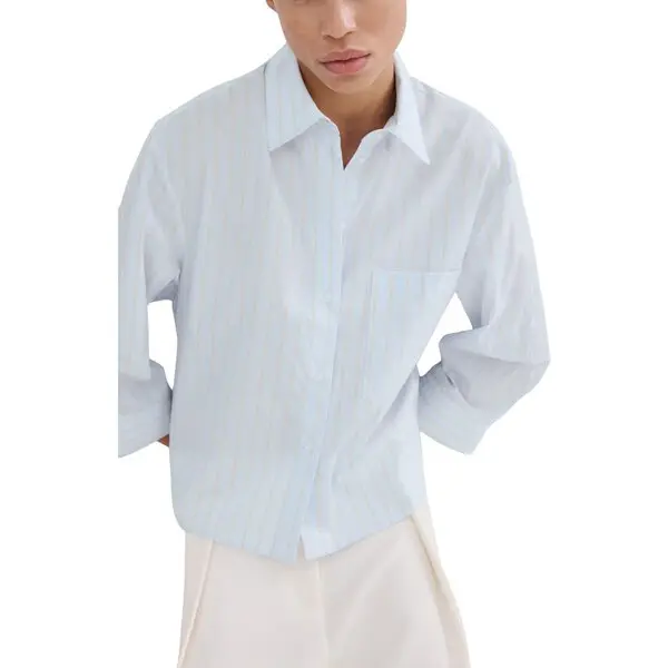 Mango Striped Cotton Button-up Shirt - Sky Blue