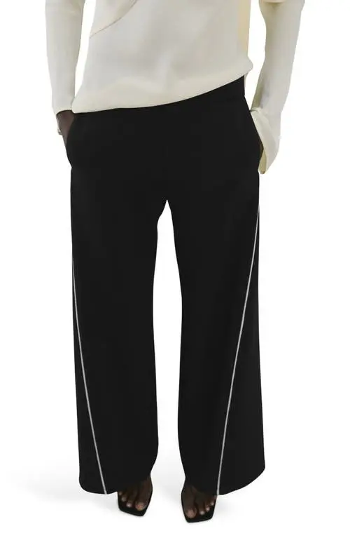 Mango Side Piped Knit Wide Leg Pants - Black