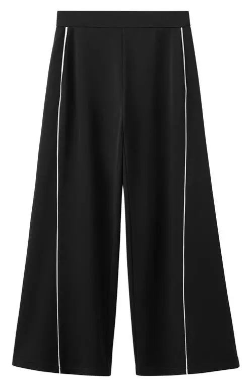 Mango Side Piped Knit Wide Leg Pants - Black