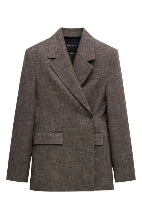 Mango Herringbone Double-breasted Blazer - Chocolate