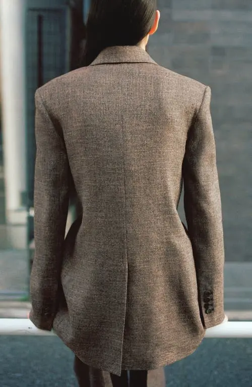 Mango Herringbone Double-breasted Blazer - Chocolate