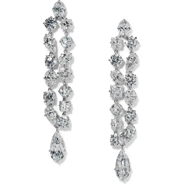 Nadri Riviera Double Linear Drop Earrings - Rhodium