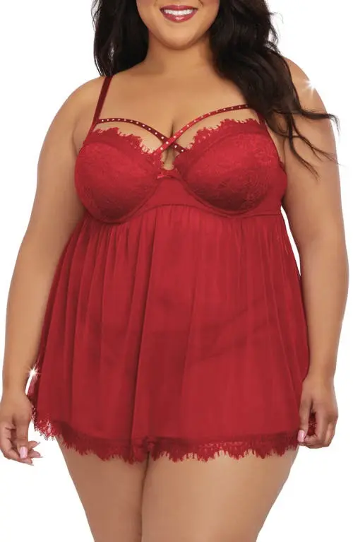 DREAMGIRL Underwire Babydoll Chemise & G-string Set - Garnet