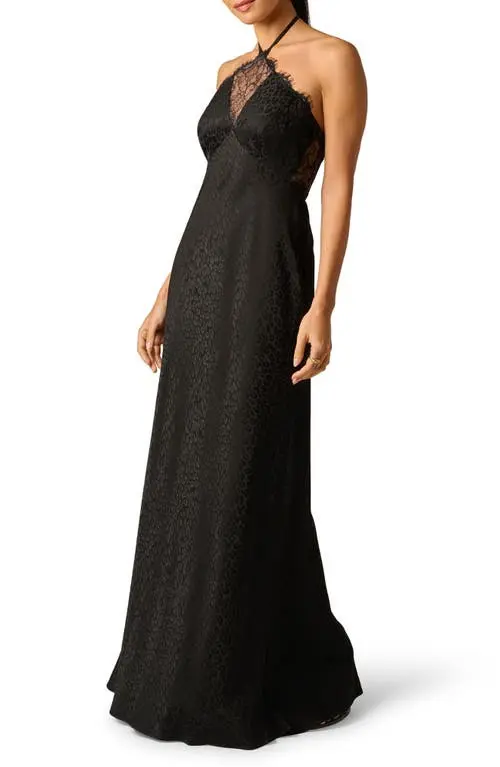 Adrianna Papell Leopard Jacquard & Lace Halter Gown