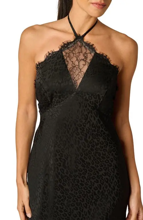 Adrianna Papell Leopard Jacquard & Lace Halter Gown
