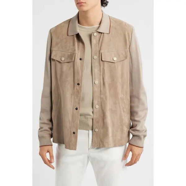 Canali Ultralight Suede & Merino Wool Overshirt - Beige