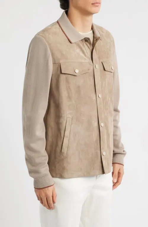 Canali Ultralight Suede & Merino Wool Overshirt - Beige