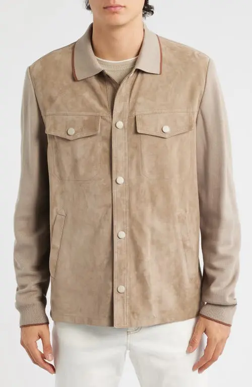 Canali Ultralight Suede & Merino Wool Overshirt - Beige
