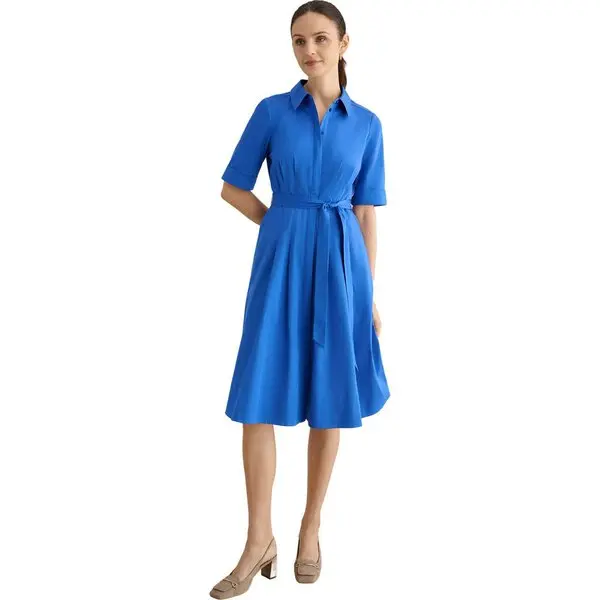 HOBBS LONDON Brigitta Pleated Tie Belt Shirt Dress - French Blue