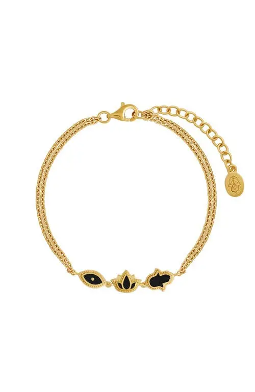 KARMA AND LUCK Multi Charm Onyx Gold Plated Bracelet Sacred Poise - Gold/black