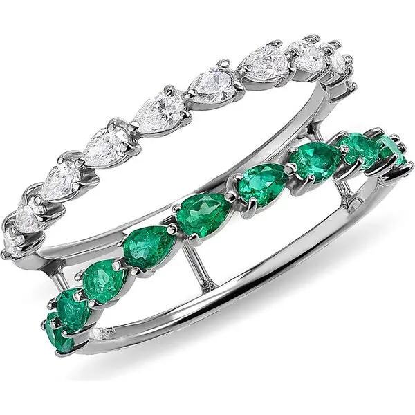 Lana Jewelry 14k Gold Emerald And Diamond Ring - White Gold