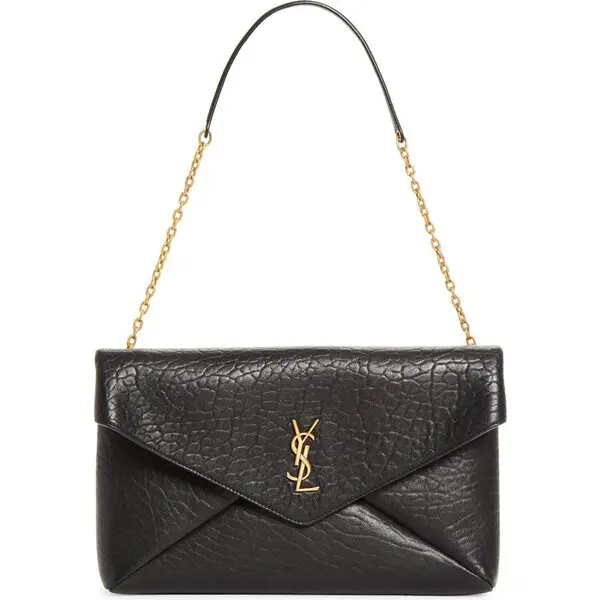Saint Laurent Cassandre Lambskin Pouch With Chain - Noir