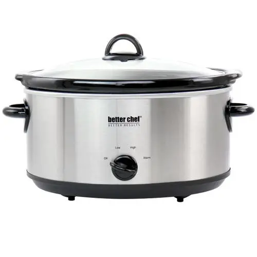 BETTER CHEF 6 Quart Oval Slow Cooker With Removable Stoneware Crock - Silver