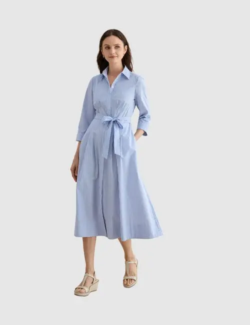 HOBBS LONDON Jane Belted Midi Shirt Dress - Blue Ivory