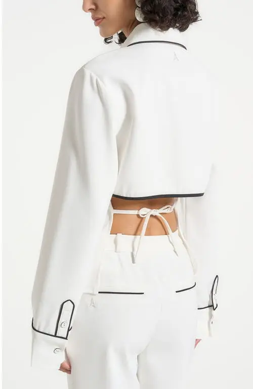 Manière De Voir Contrast Piped Backless Tie Shirt - White/black