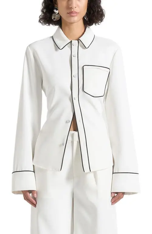 Manière De Voir Contrast Piped Backless Tie Shirt - White/black