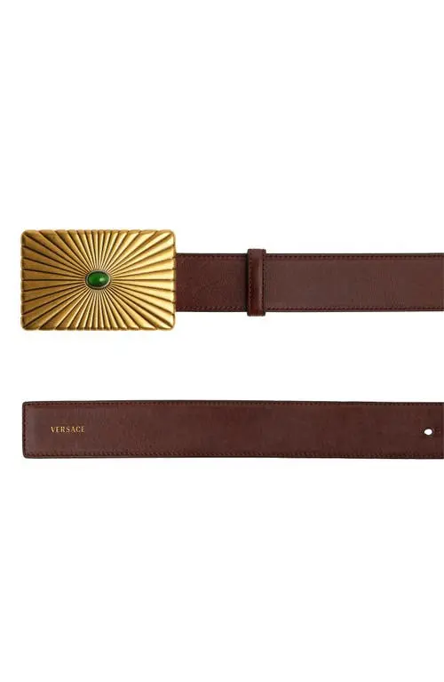 Versace Sunray Buckle Leather Belt - Rosewood Green-gold 82