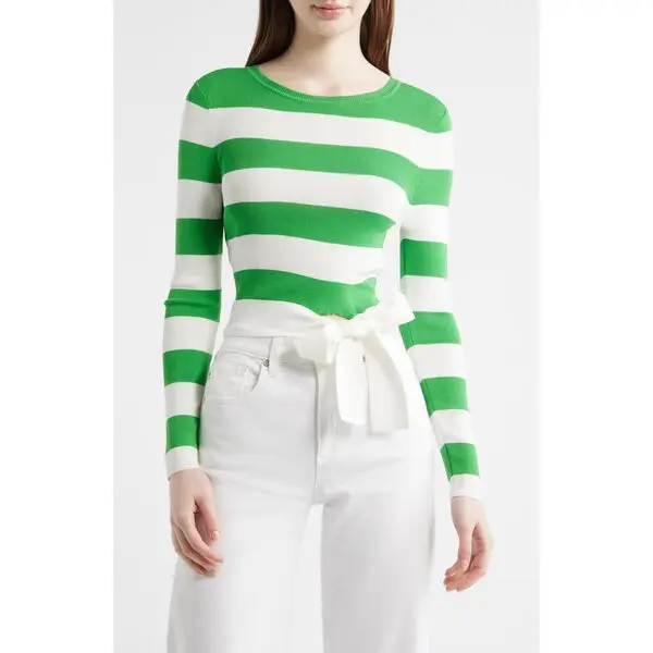 MILLY Gia Stripe Tie Side Crop Top - Green/white