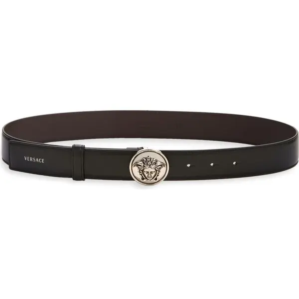 Versace Medusa Medallion Buckle Leather Belt - Black-palladium