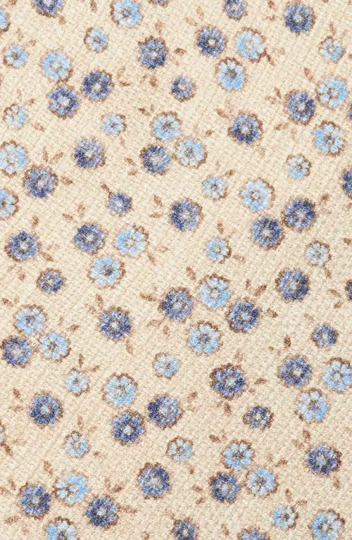 David Donahue Floral Print Silk Neck Tie - Sky