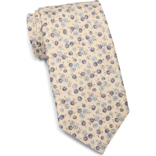 David Donahue Floral Print Silk Neck Tie - Sky