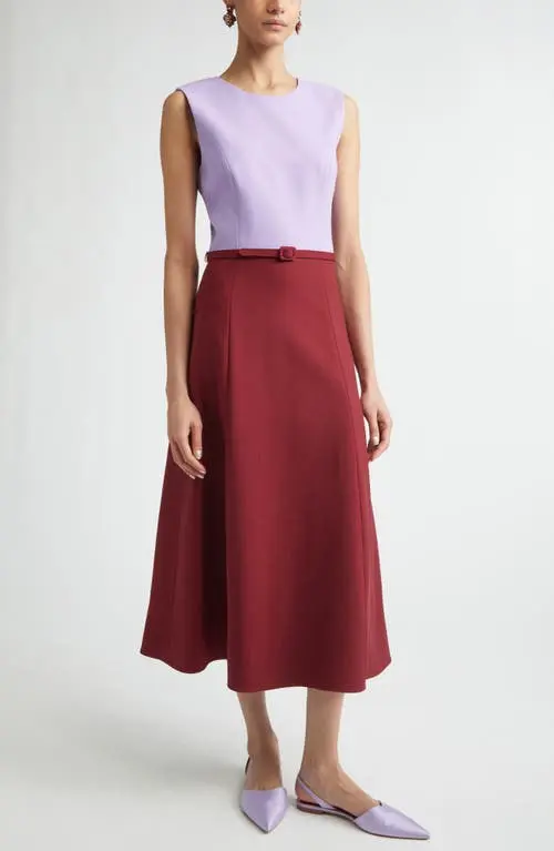 Carolina Herrera Colorblock Belted Stretch Wool Midi Dress - Rioja Multi