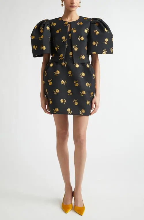Carolina Herrera Metallic Floral Brocade Bell Shape Minidress