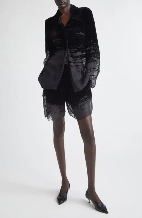 GRACE LING Glitch Devoré Velvet & Sheer Chiffon Shorts