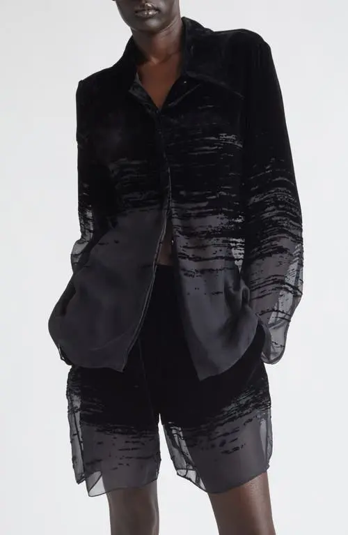 GRACE LING Glitch Devoré Velvet & Sheer Chiffon Shirt