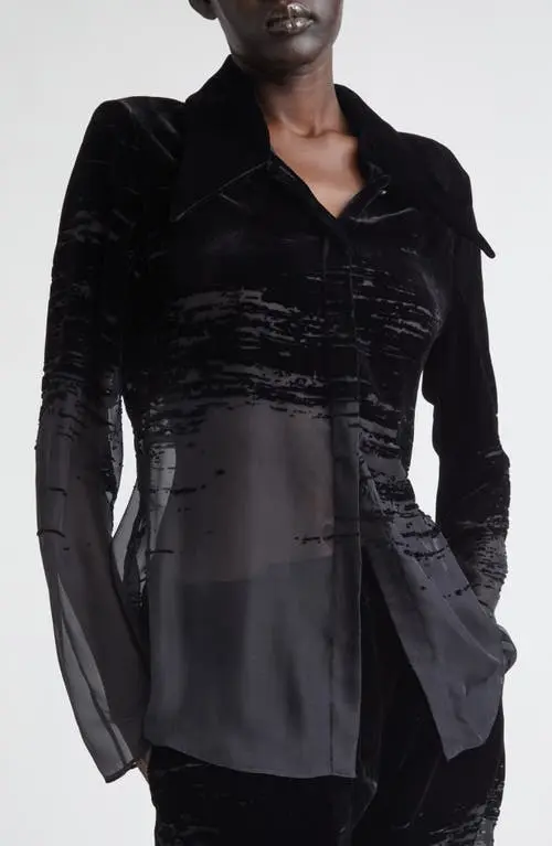 GRACE LING Glitch Devoré Velvet & Sheer Chiffon Shirt