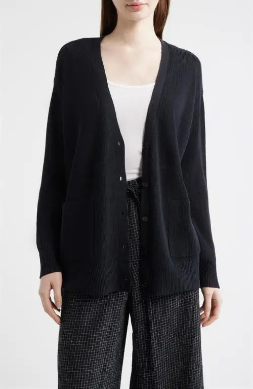 Eileen Fisher Organic Linen And Cotton Knit Cardigan - Black