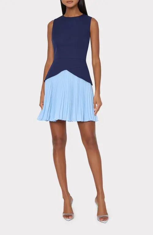 MILLY Haddy Colorblock Pleated Minidress - Navy