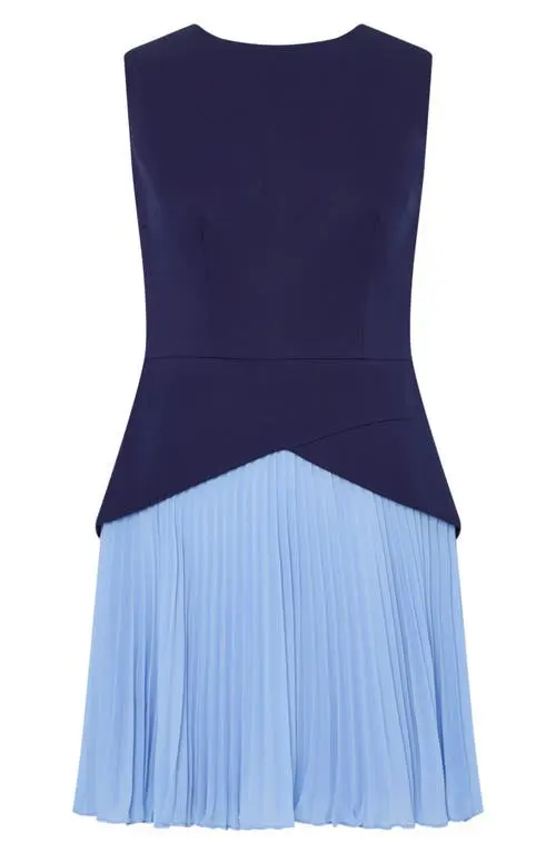 MILLY Haddy Colorblock Pleated Minidress - Navy